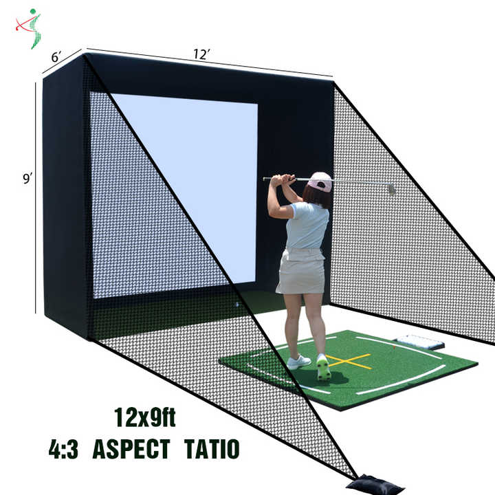 Golf Simulator Enclosure Nets 10x9ft with HD Impact Screen & Aluminum ...