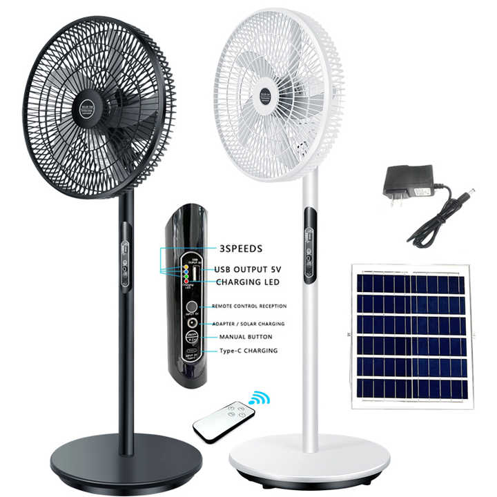 Summer Rechargeable Solar Fan With Solar Panel 16inch Large Capacity ...