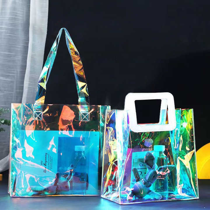 Transparent PVC Tote Bag Fashionable Reusable Laser Style Custom ...
