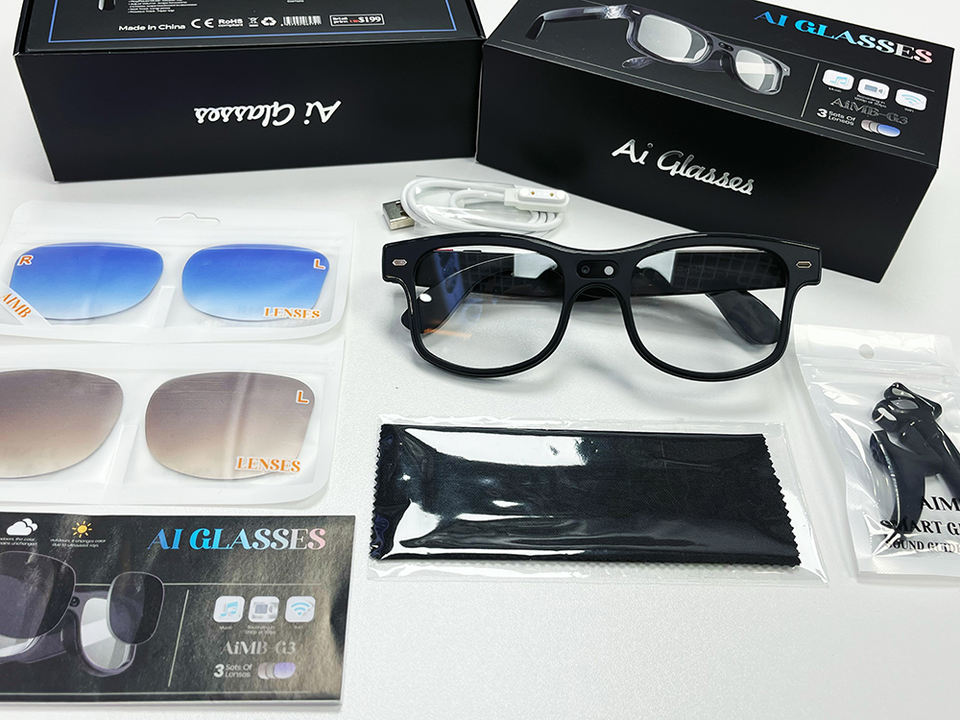 AIMB-G3 Smart Glasses Dual Lenses 8MP 1200P Video Camera Sunglasses ...