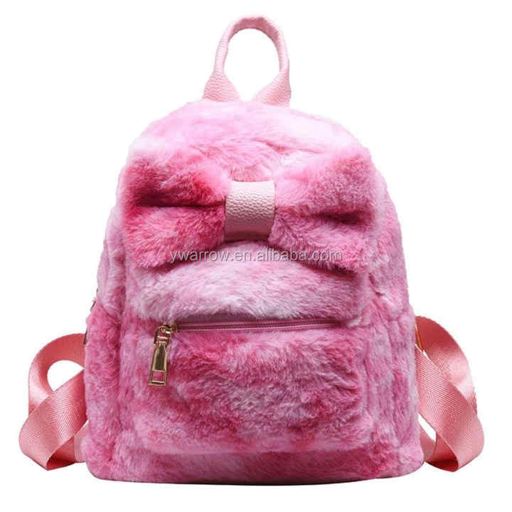 Cute Girl furry Minnie Bow plush backpack Mini Rabbit Ears Backpack ...