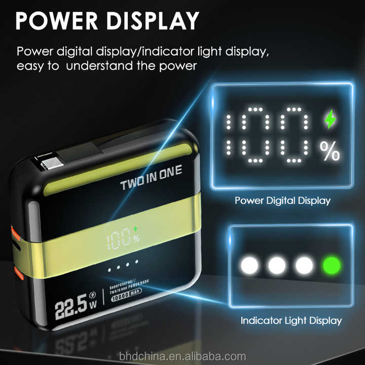 New Invention 2025 10000mah 22.5W 2 in 1 Digital Display Phone Charger Outdoor Super Fast ...
