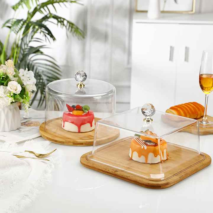 Acrylic Square Cake Display Stand with Dome Cover Bread Serving Platter ...
