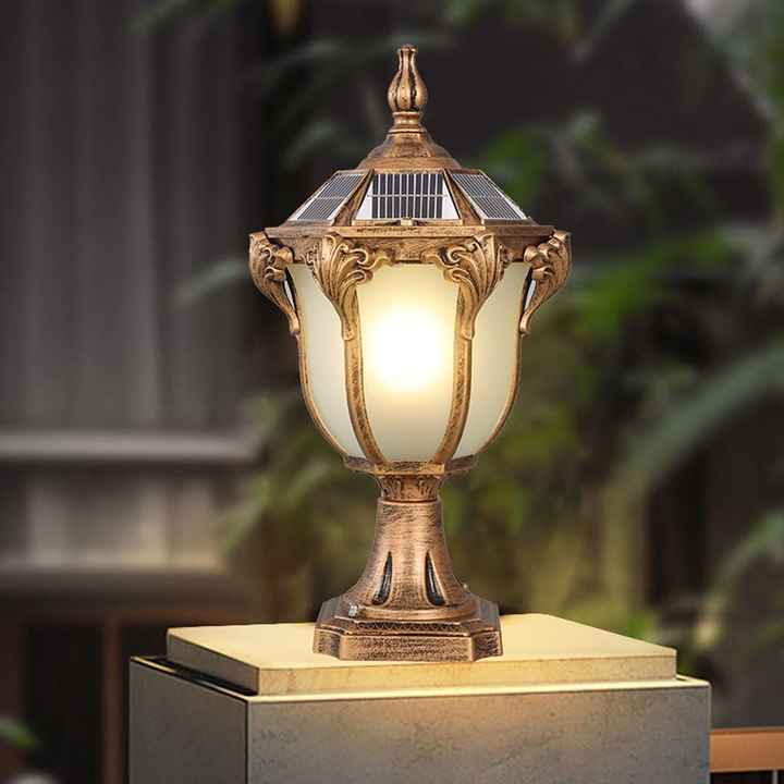 Outdoor Rustic Bronze Solar LED Column Caps Lamps IP65 Waterproof Deck ...