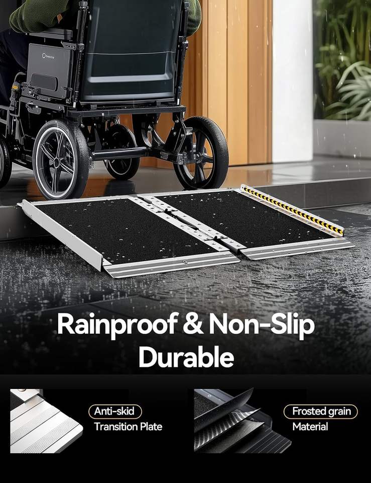 2 Feet Portable Waterproof Wheelchair Ramp Non-Skid Aluminum with ...