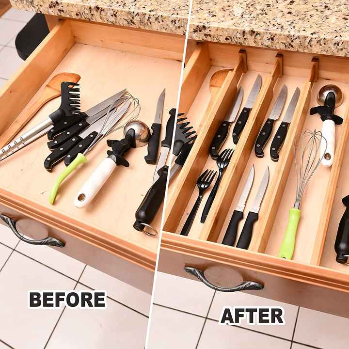 Bamboo Wood Adjustable Drawer Dividers - Organize Efficiently