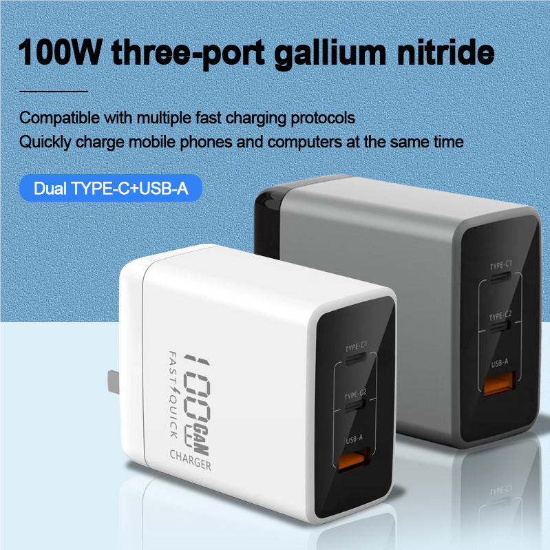 USB C 100W Wall Charger 3-Port GaN Compact Fast Charger for Laptop iPad ...