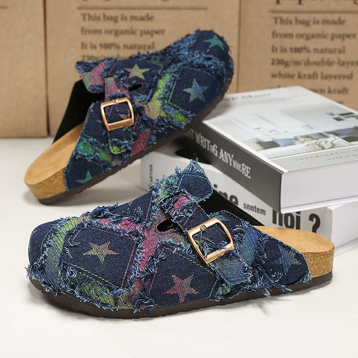 Autumn Cork for Slippers for Women Casual Half-Closed Retro Style Cork ...