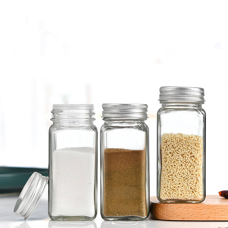Custom 120ml 180ml Square Glass Seasoning Jars Spice Shaker Containers ...