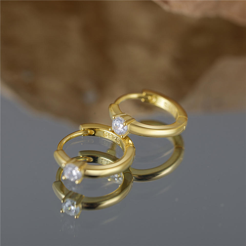 925 Sterling Silver Simple Zirconia 18K PVD Gold Plated Huggie Earrings ...