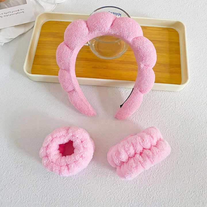 Spa Makeup Head Band and Wristband Set with Sponge Band Logo
