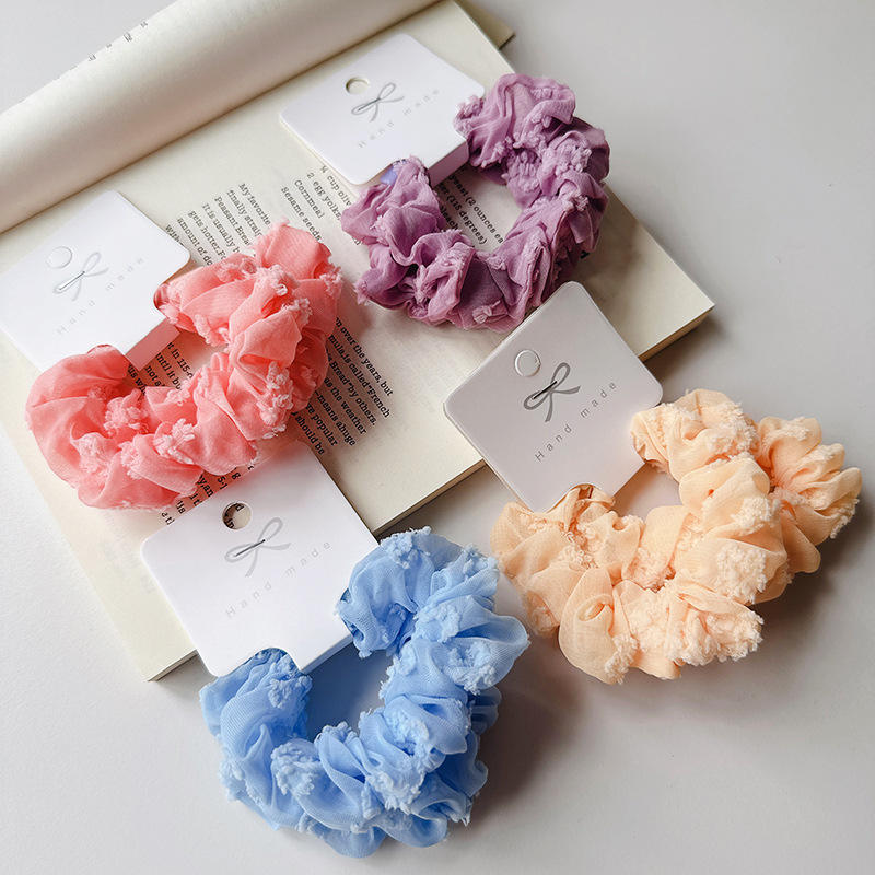 2Pcs/set Colorful Puffs Pleated Hair Rings Girls' Square Buckle Mesh ...