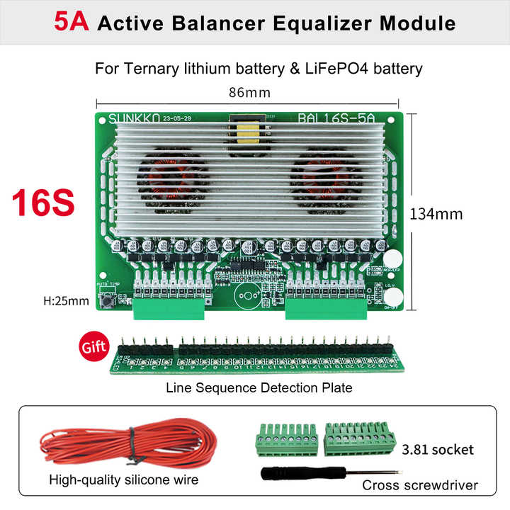 SUNKKO Active Equalizer Battery Equalizer 4 to 16 String Battery Packs 5A Active Balancer ...
