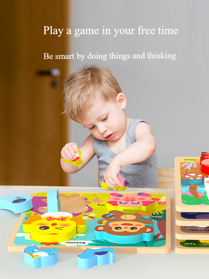 Wooden Chinese Zodiac Cartoon Puzzle Toy Transportation Puzzle Games ...