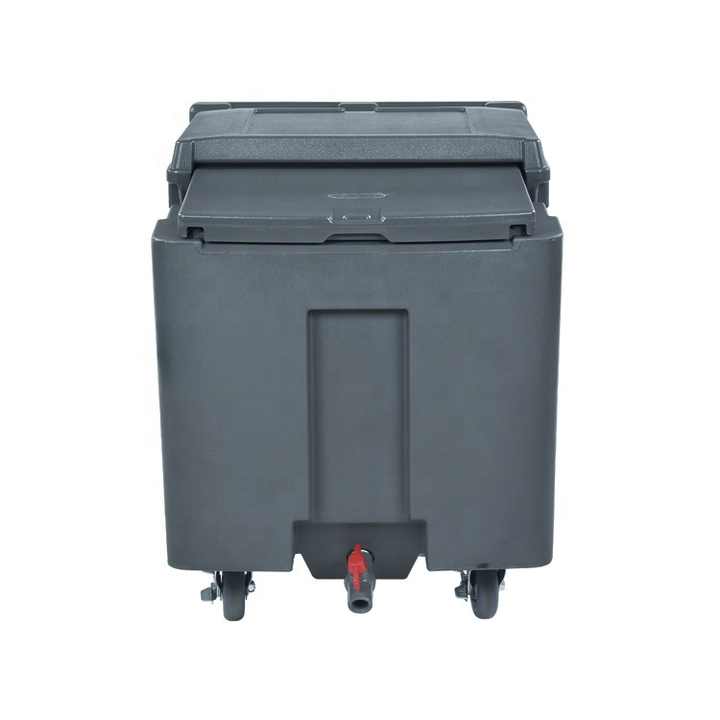 Grey 110L Insulated Ice Caddy - Sliding Lid Mobile Ice Bin