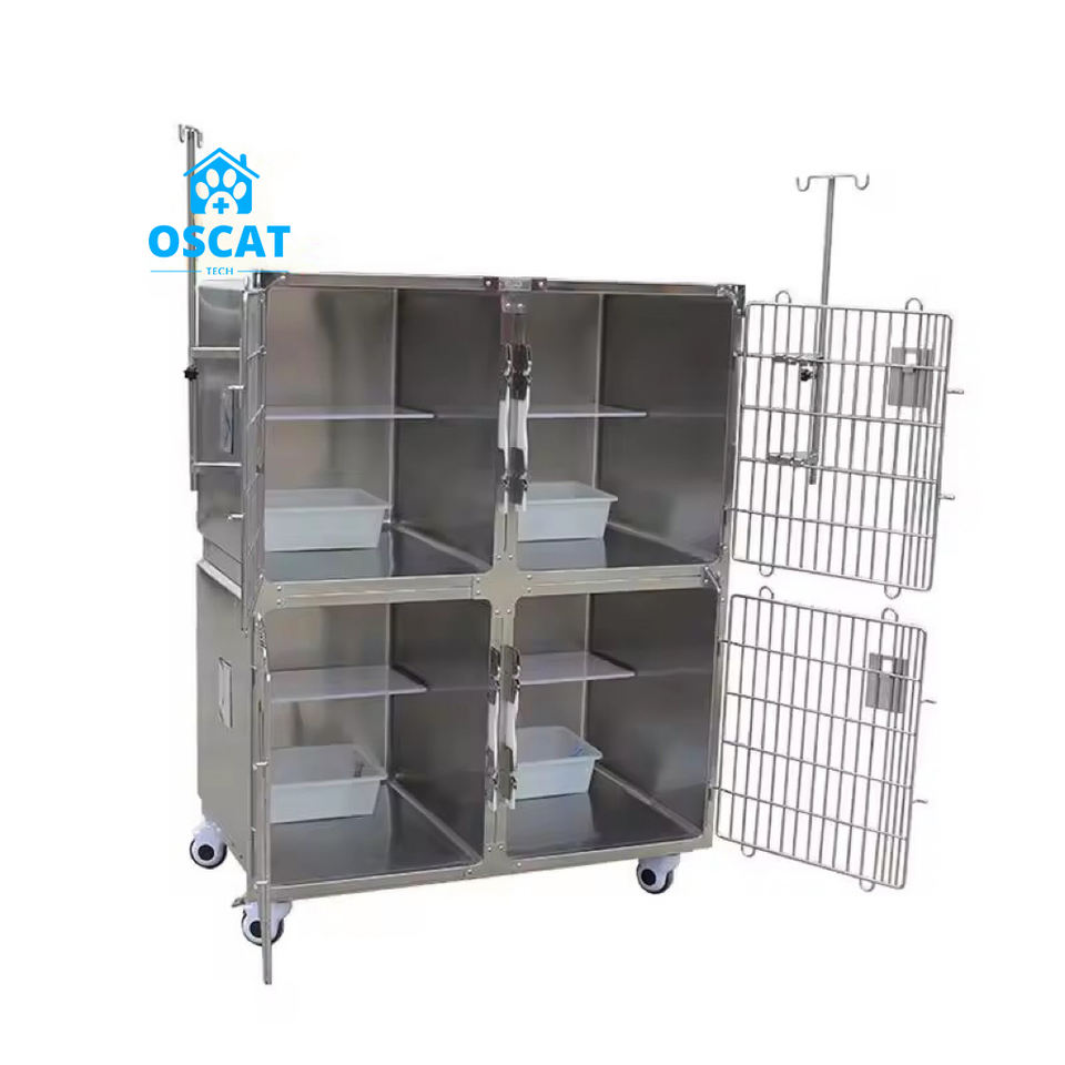 OSCAT EC-5 Veterinary Stainless Steel Pet Cage with 4 Doors Adjustable ...