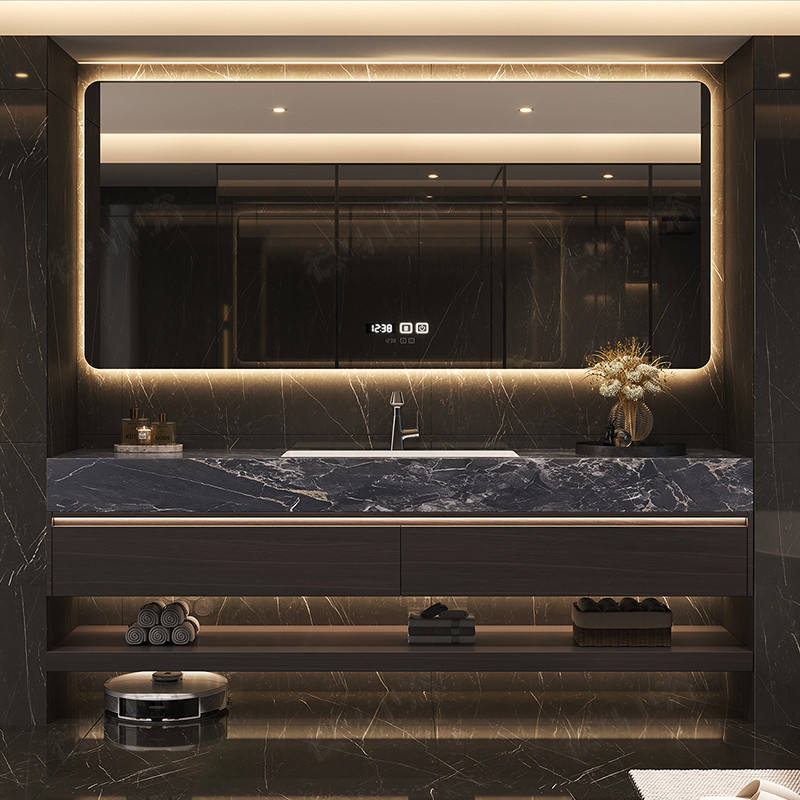 Modern Light Luxury Wood Bathroom Vanity Smart Mirror Wall Mounted ...