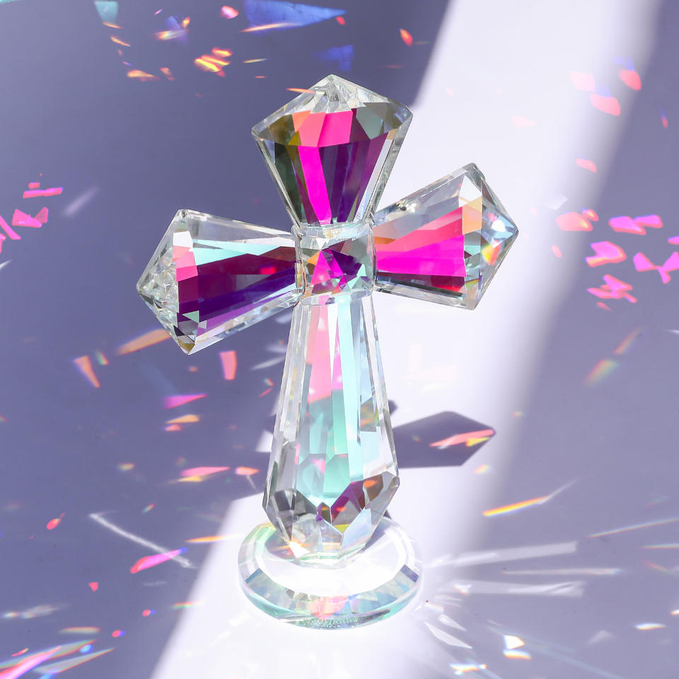 Clear AB Color Crystal Standing Cross Decor Handmade Glass Holy Cross ...