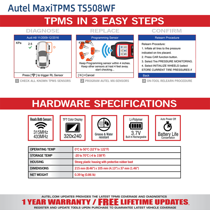 Autel MaxiTPMS TS508WF Maxi TPMS WiFi Diagnostic Tool Vehicle Universal ...