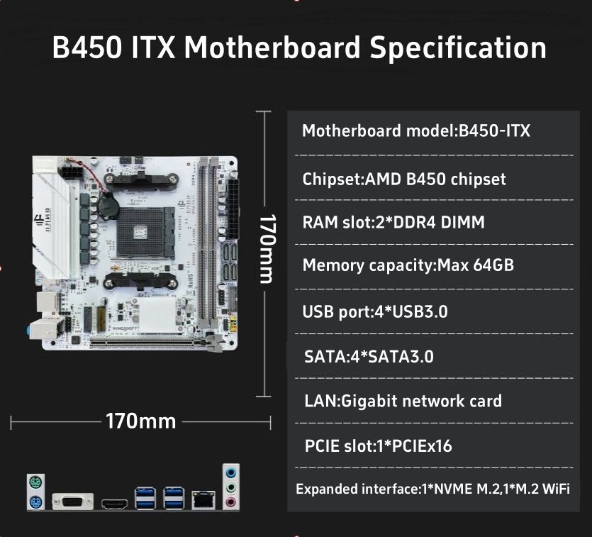 New ITX B450 AM4 Motherboard for AMD Ryzen 5th Gen - Supports HDMI, M.2 ...
