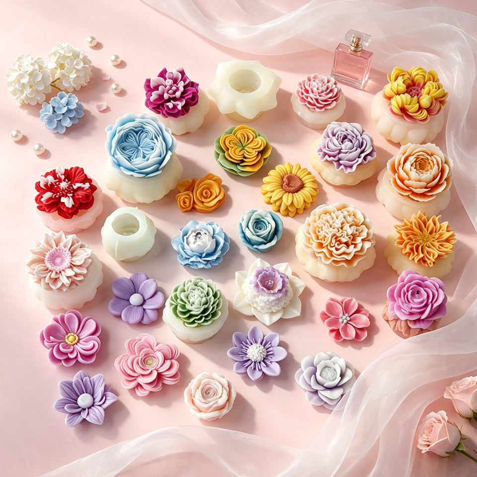 J10-580 New Product Various Flower Candle Silicone Mold for Home ...