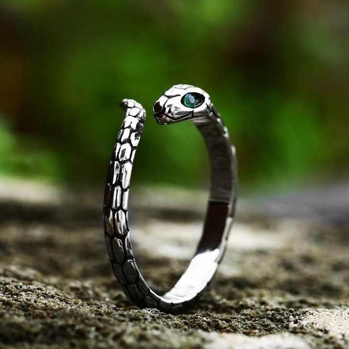 New Arrival Stainless Steel Snake Ring with Green Eyes Cool Animal ...