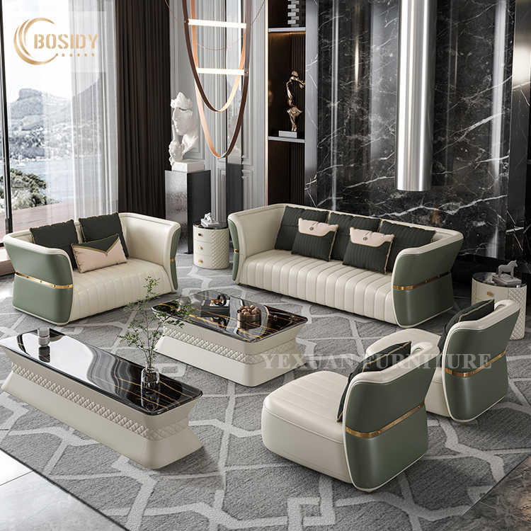 Modern Luxury Indoor Leather Sofa Set 2024 Designs Stainless Steel Wood for Living Room Furniture for Hotels