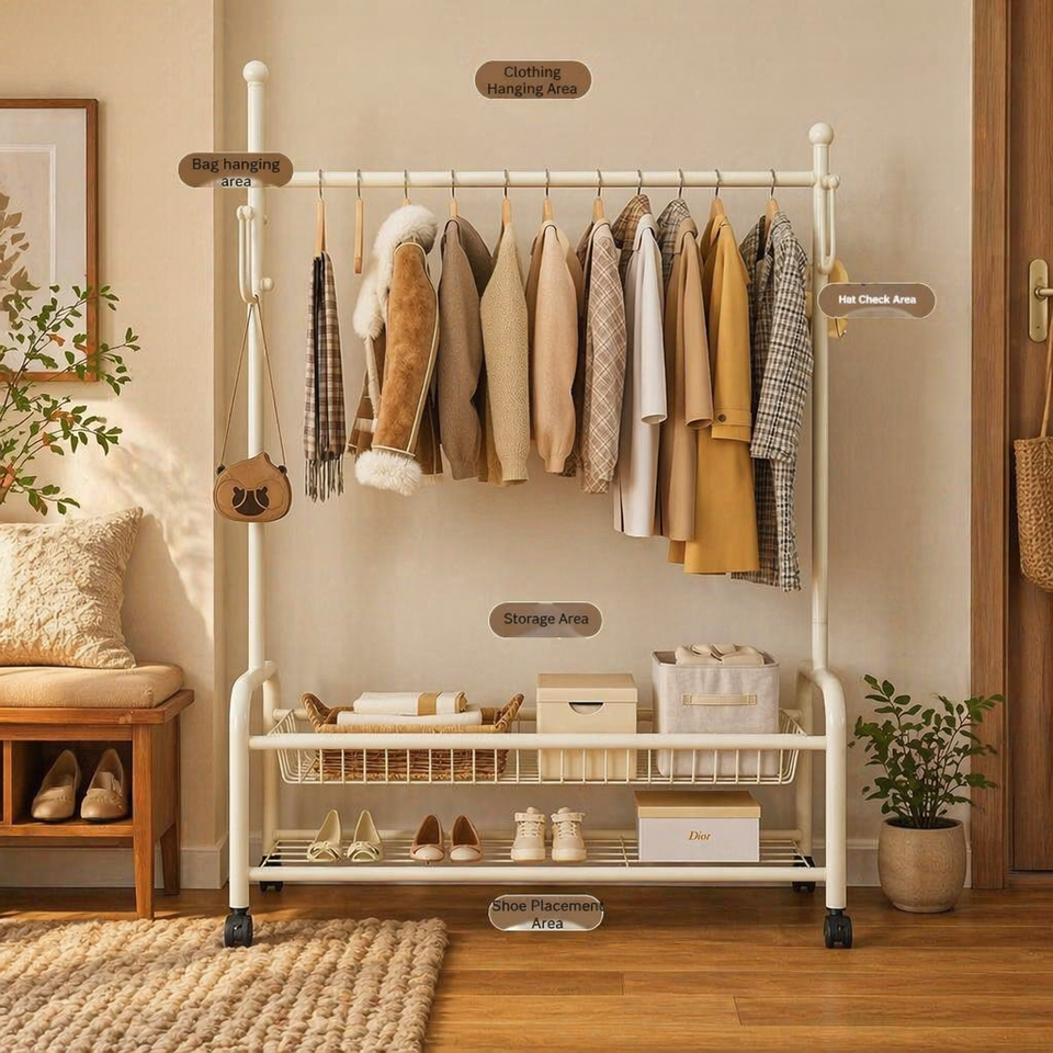 Organization Portable Movable Design Metal Floor-Standing Clothes ...