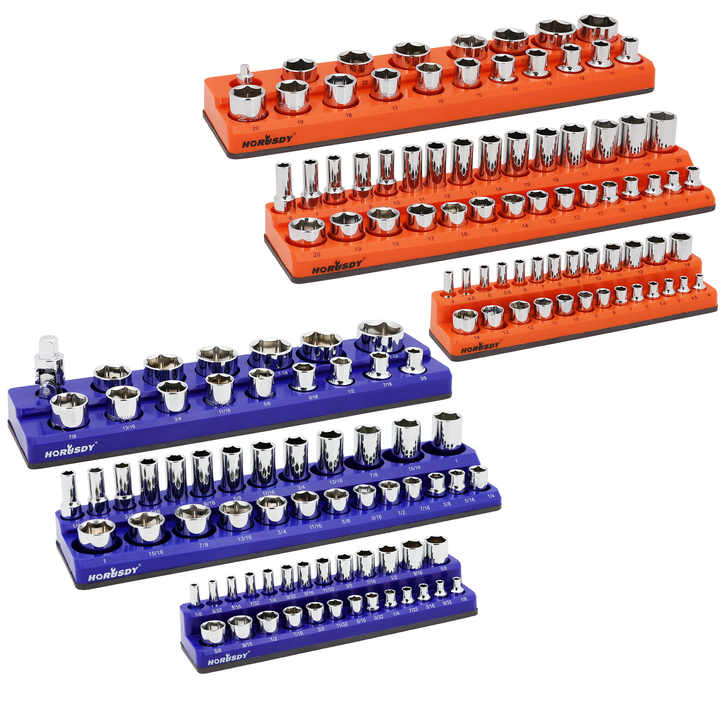 26pcs Red & Blue Magnetic Socket Organizer Set - Metric & SAE