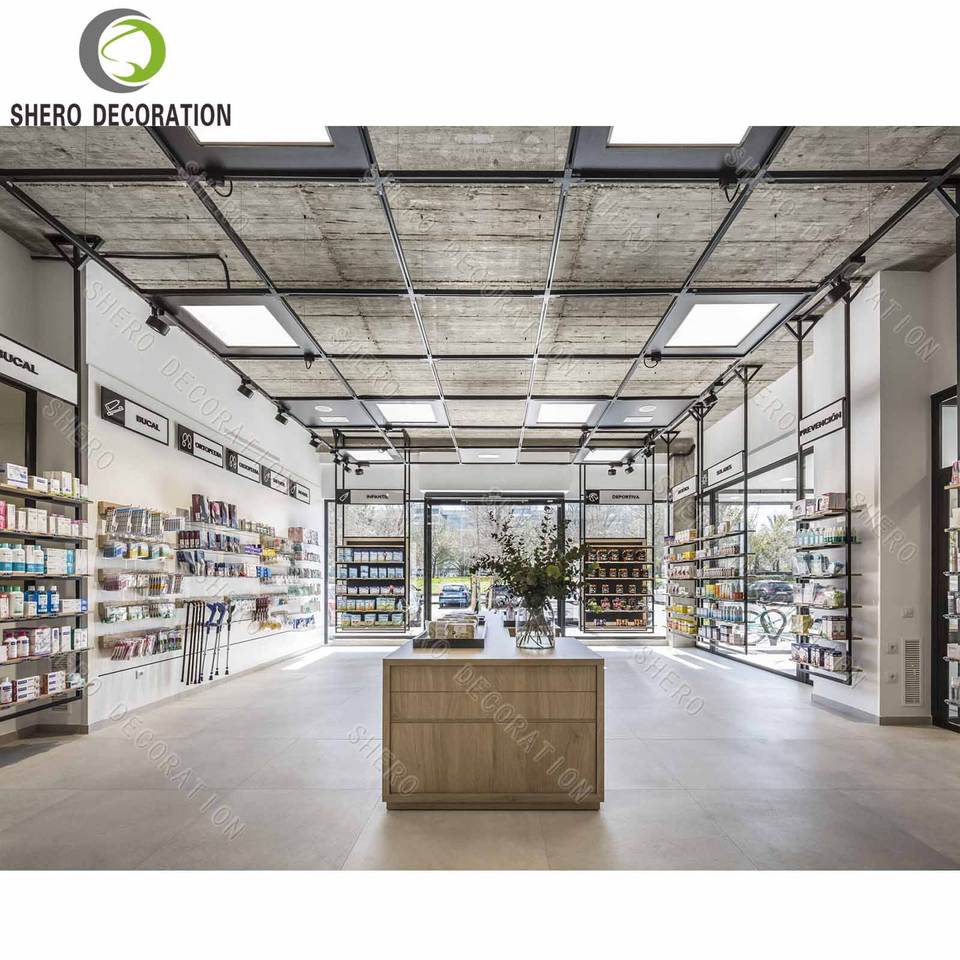 Customized Pharmacy Furniture Retail Shop Display Racks MDF Shelves ...