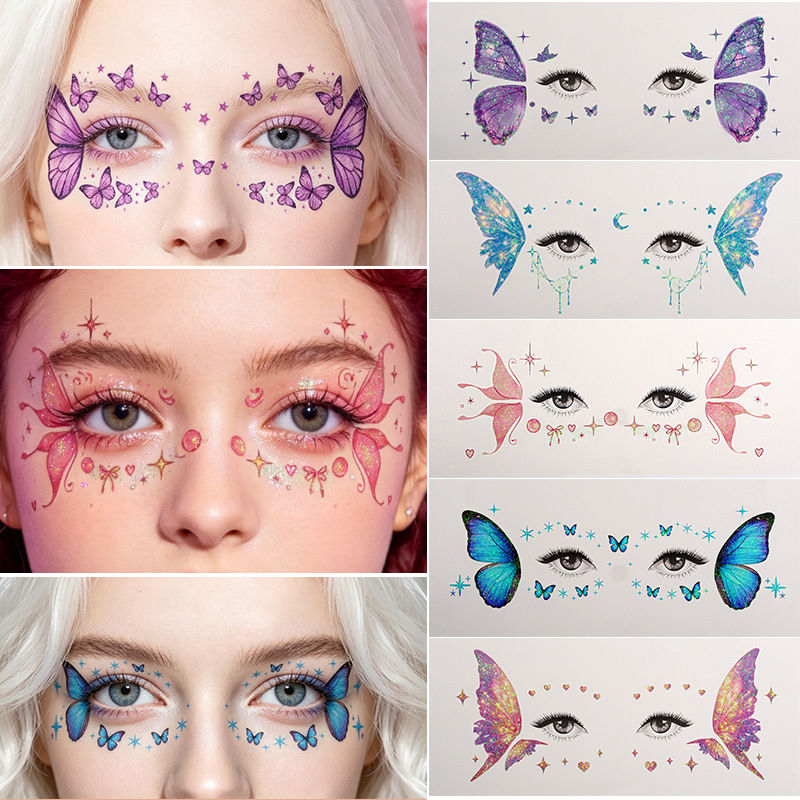 Glitter Butterfly Temporary Tattoos, Fairy Wings Face Tattoos for ...