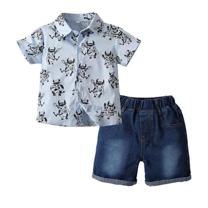 New Kids Boy Clothing Set Print Short Sleeve Shirt Jeans Pant Children ...