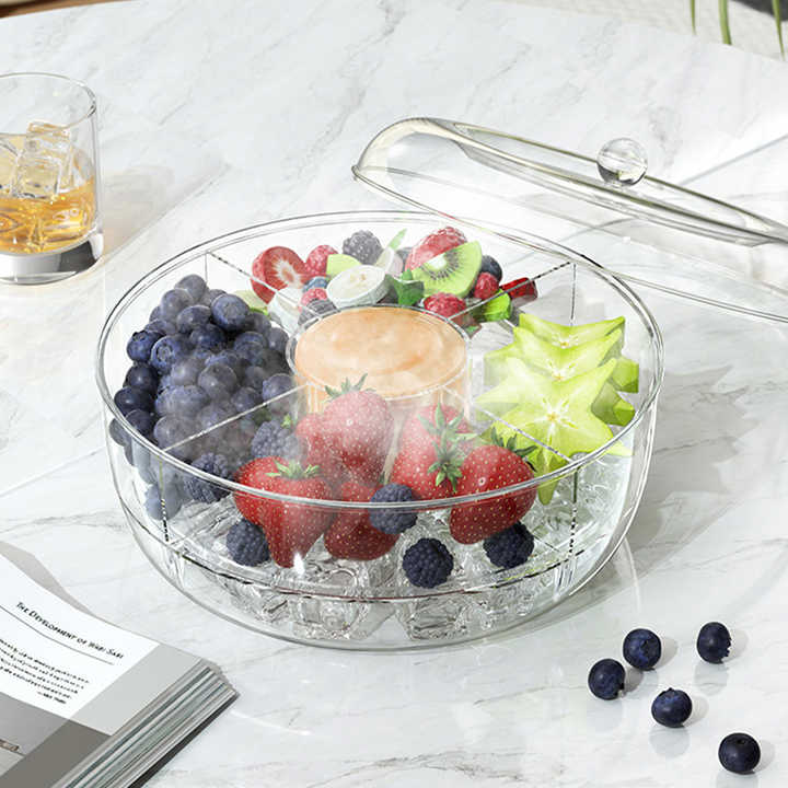 Round Plastic 360 Rotating Lazy Susan Turntable With Lids Furit Snack ...