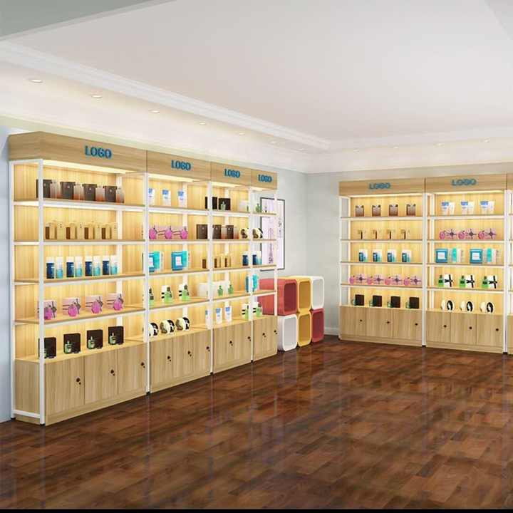 Wooden Display Shelves with LED Lighting for Retail Stores