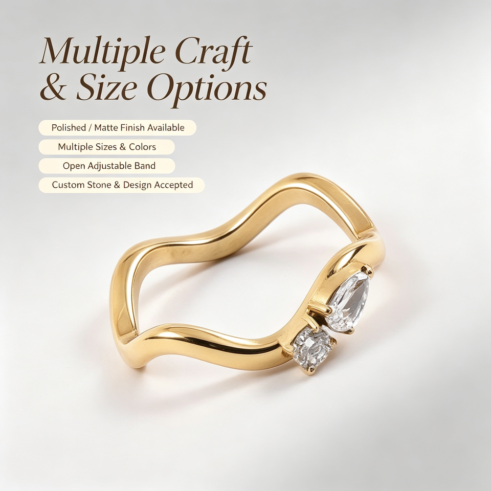 Wavy Line Ring Inlaid with Small Zircons Made of with 18k Gold Plating ...