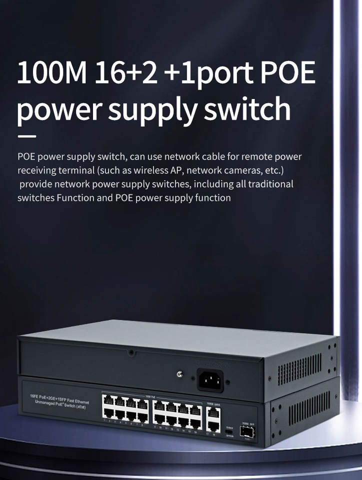 19-Port POE Switch 330W Power Supply 10/100Mbps RJ45 1-SFP PSE Chip ...