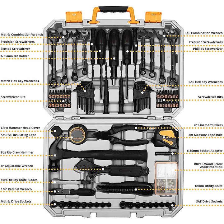 IFIXPRO 198 Piece Home Repair Tool Kit, Wrench Hand Tools Woodworking ...