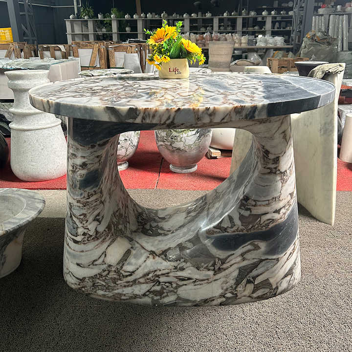 Minimalist Solid Marble Base Elephant White Round Marble Dining Table ...