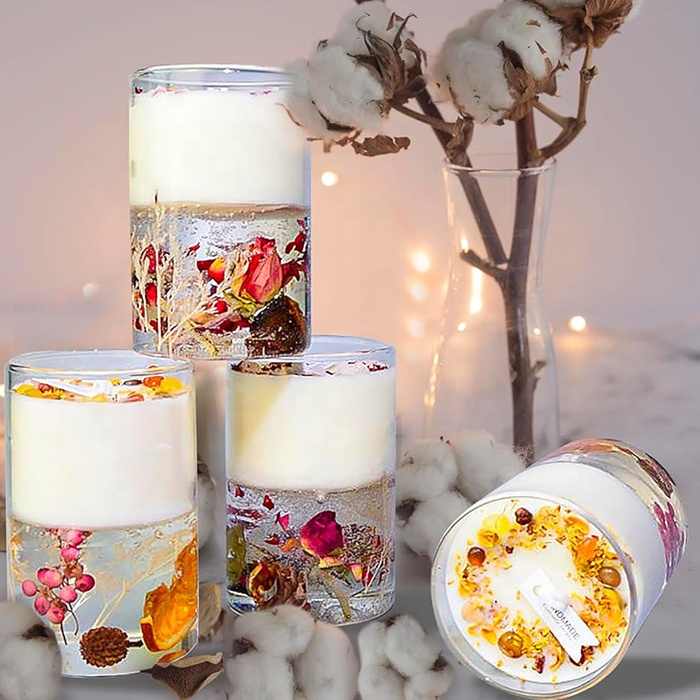 Luxury Custom Round Glass Double Layer Jelly Gel Wax Candle Dried ...