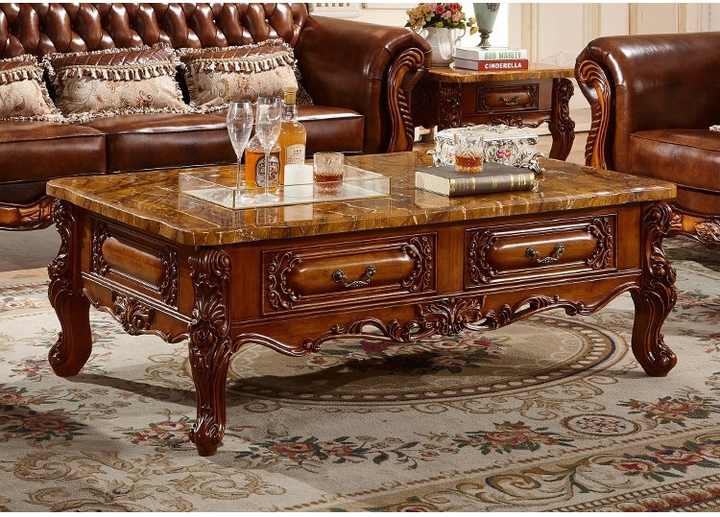 Luxury European Royal Coffee Table Modern Rectangle Solid Wood Storage ...