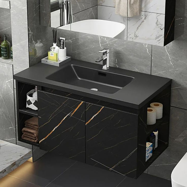 Wiselink Large Matte Black Wall-mounted Bathroom Cabinet Overtop Basins ...