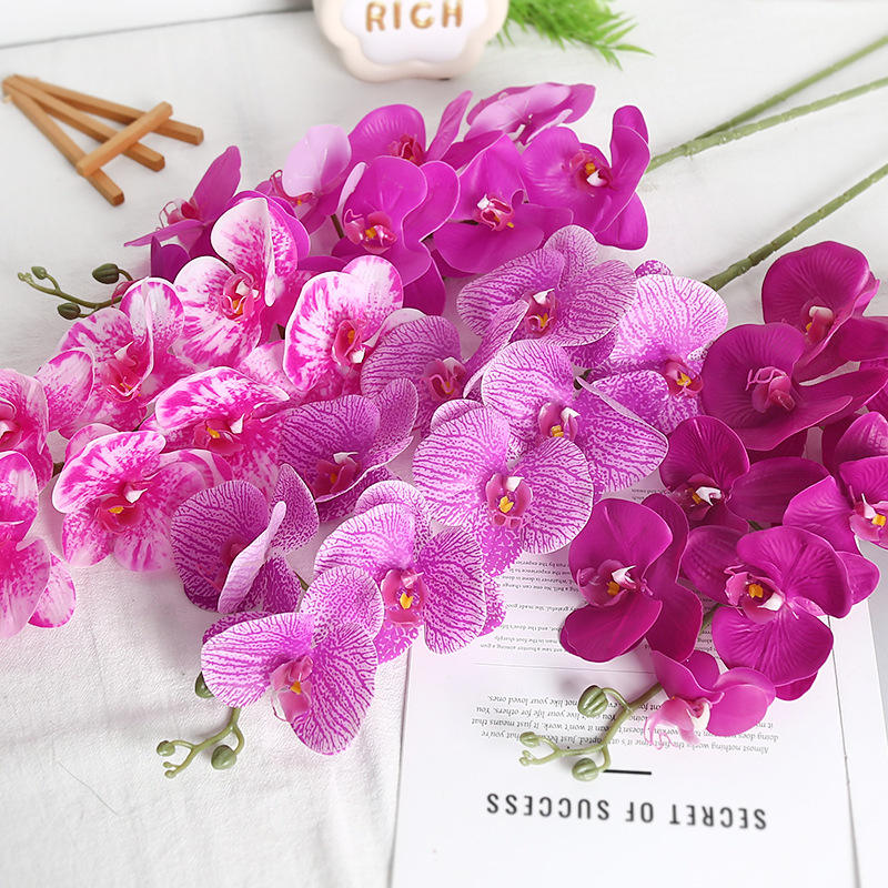 J61 Wedding Arrangement Soft PU 9 Heads Long Stem Artificial Orchid Flower for Wedding Living ...
