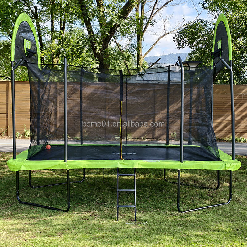Zoshine Rectangular Trampoline with Safety Enclosure Net & Basketball ...