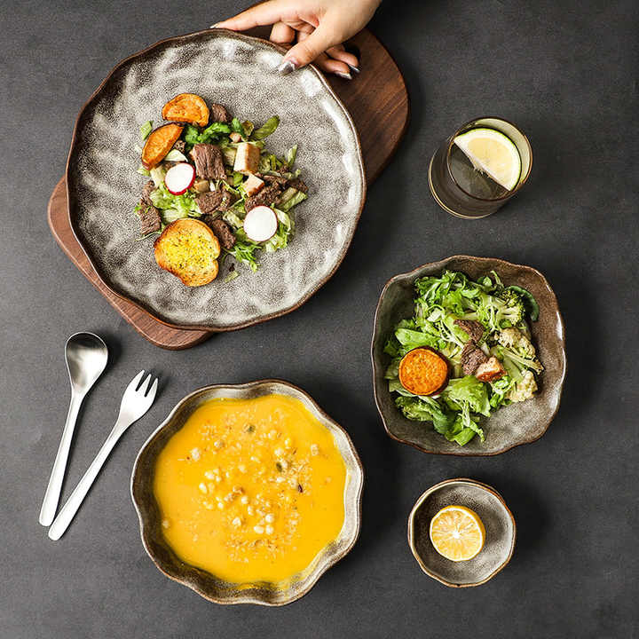 EKA Irregular Stoneware Dinnerware Sets Fine Ceramic Tableware Round ...