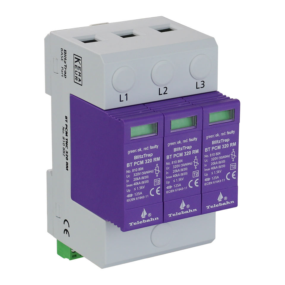 Telebahn Parafoudre AC Suppressor 3P T2 20-40kA 150V/275V/ 320V/ 385V 3 ...