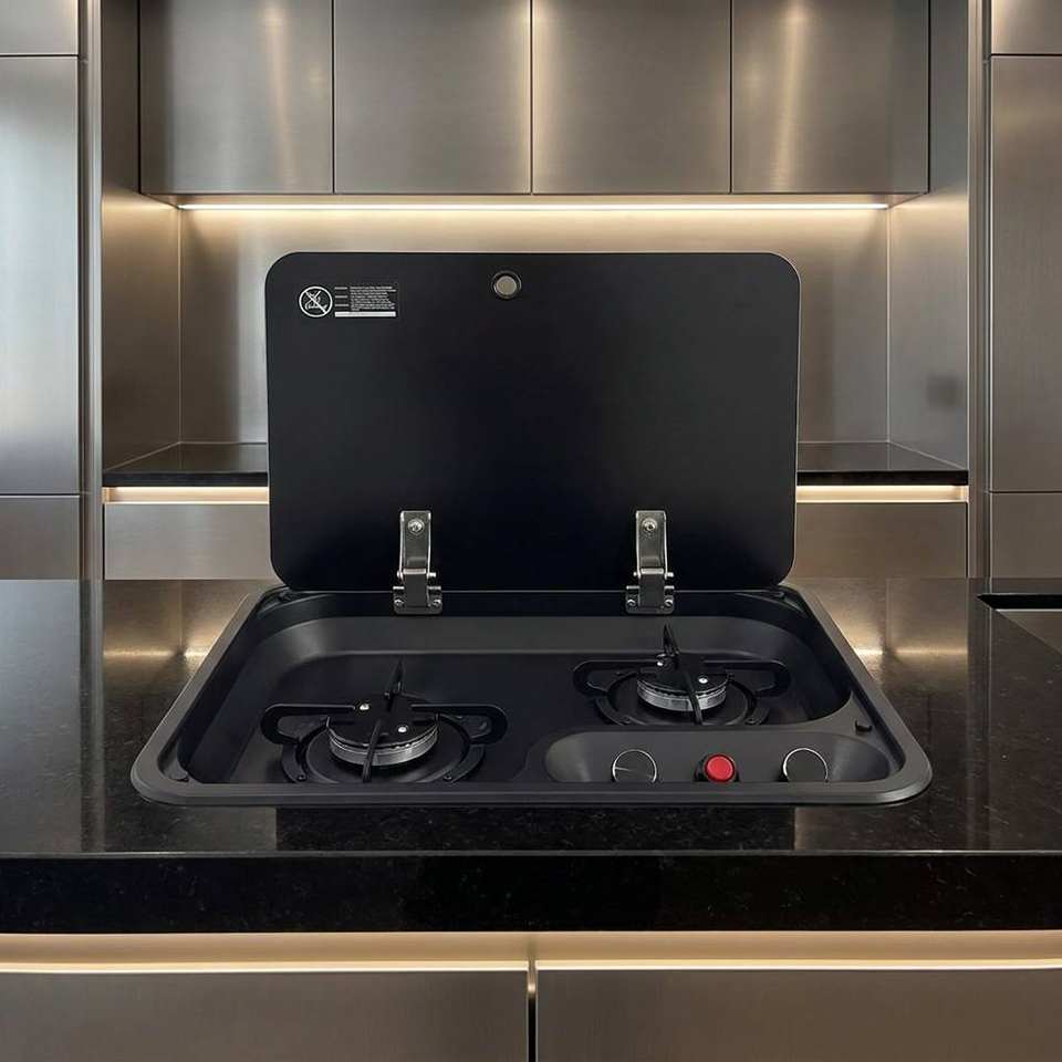 JDA Black Nanotechnology Coating RV Gas Stove 2 Burner Cooktop with ...