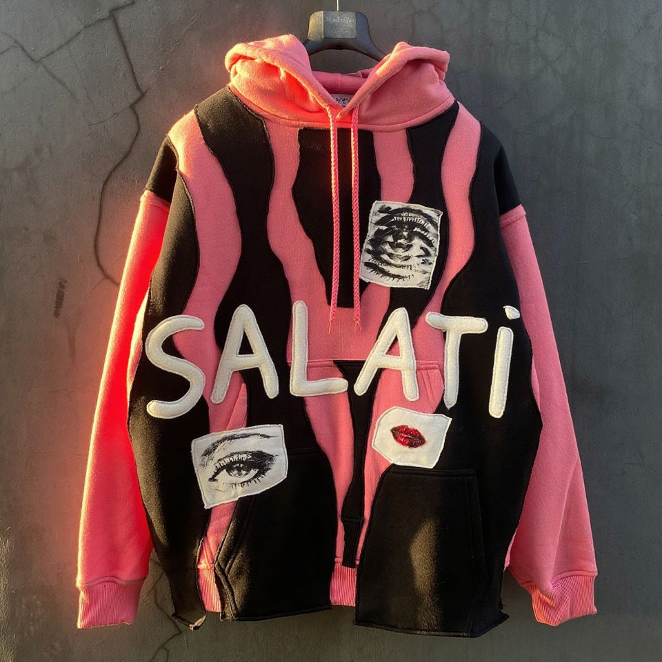 Custom Winter Oversized 400g Cotton Fleece Ripped Patch Print Studded ...