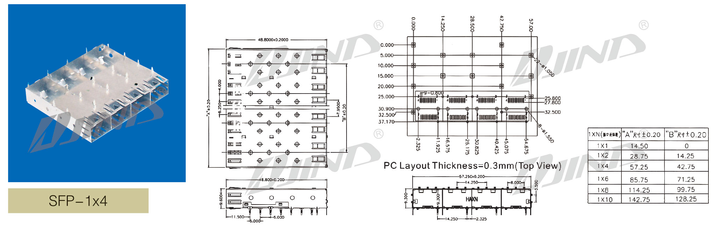 PCB Connectors Accessories with Ganged 1*4 Connector SFP Cage Right ...