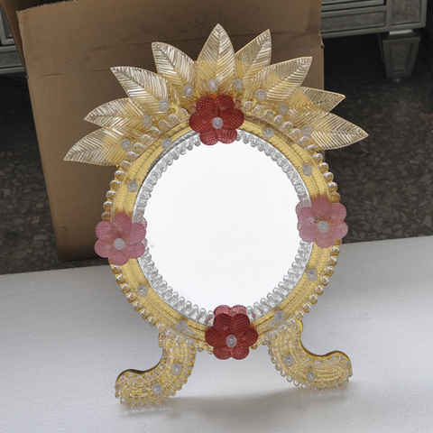 European Style Fancy Decorative Mirror Table Pink Wavy Mirror Desktop ...
