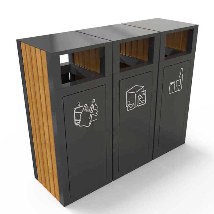 120L Park Wood 3 Compartment Waste Bins - Sustainable Recycling